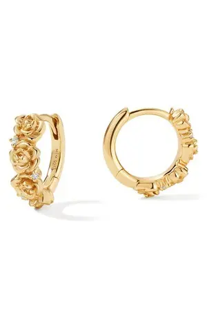 MADE BY MARY Cubic Zirconia Birthstone Flower Huggie Hoop Earrings - Gold September