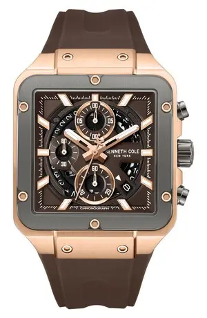 KENNETH COLE Arlington Automatic Chronograph Watch - Dark Brown