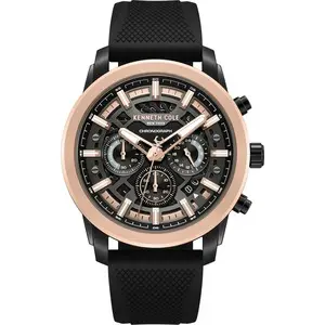 KENNETH COLE Sport Chronograph Silicone Strap Watch - Black