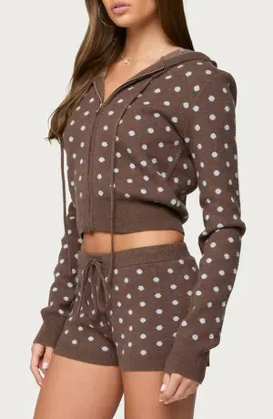 EDIKTED Polka Dot Knit Hooded Jacket