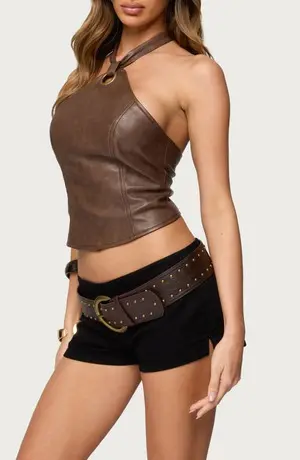 EDIKTED Sandria Faux Leather Crop Top
