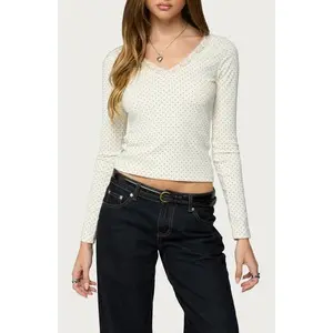 EDIKTED Lace Trim Dot Top