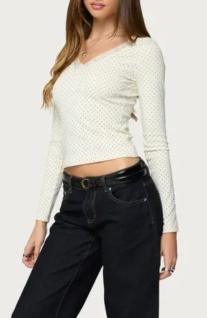 EDIKTED Lace Trim Dot Top