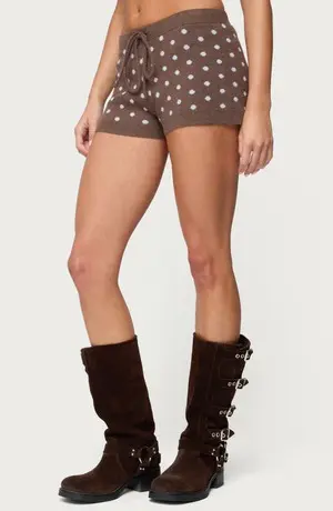 EDIKTED Polka Dot Knit Drawstring Shorts
