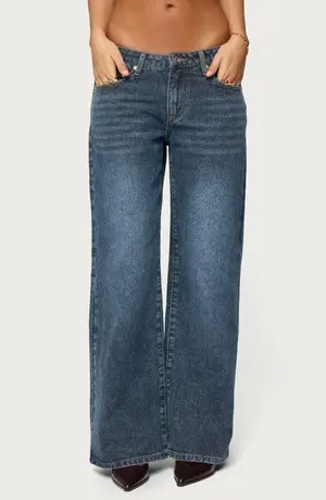 EDIKTED 1980 Leopard Patch Low Rise Jeans