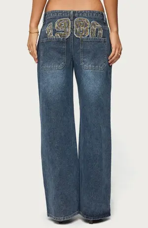 EDIKTED 1980 Leopard Patch Low Rise Jeans