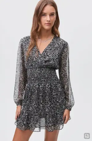 Mango Leopard Print Long Sleeve Mini Dress
