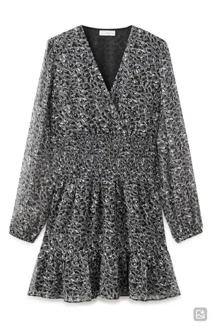 Mango Leopard Print Long Sleeve Mini Dress