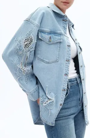 BAYEAS Floral Embroidered Denim Shirt Jacket