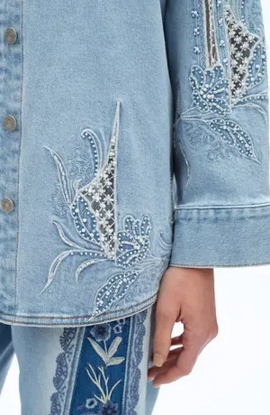 BAYEAS Floral Embroidered Denim Shirt Jacket