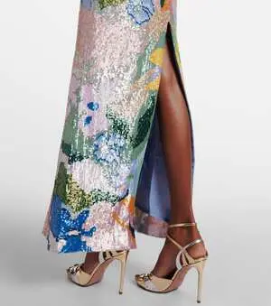 LA FUORI Floral Sequined Strapless Gown