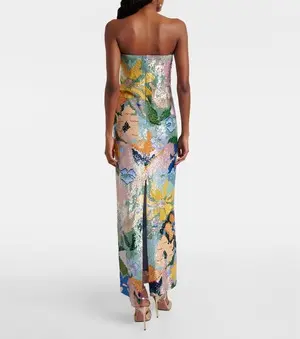 LA FUORI Floral Sequined Strapless Gown