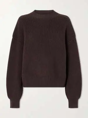 Another Tomorrow Ribbed Merino Wool Pullover Sweater - Dark Brown