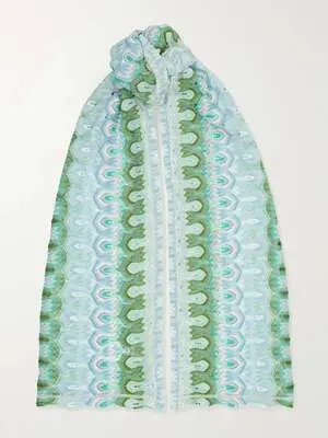Missoni Striped Metallic Crochet-knit Wrap - Light Blue