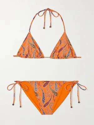Etro Embellished Paisley-print Triangle Bikini - Orange
