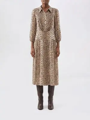 Rixo Leopard Print Midi Dress - Black