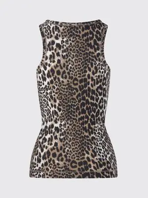 GANNI Leopard Print Ribbed Tank Top - Brown
