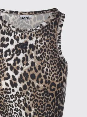 GANNI Leopard Print Ribbed Tank Top - Brown