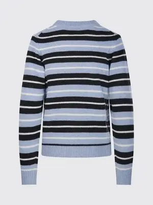 GANNI Striped Knit Sweater With Graphic Detail - Gnawed Blue