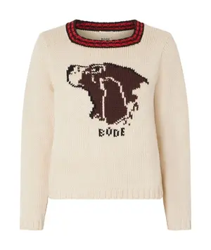 BODE Spaniel Intarsia Pima Cotton And Merino Wool-blend Sweater - Cream