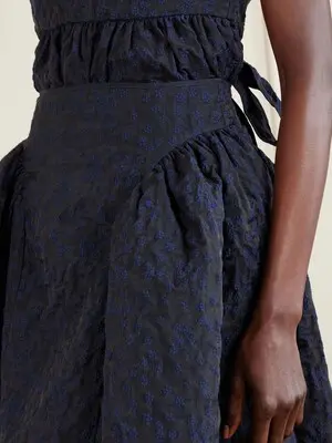 Cecilie Bahnsen Fabiola Embroidered Cotton-blend Cloqué Midi Skirt - Blue