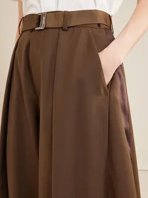 Sacai Belted Pleated Crepe Wide-leg Pants