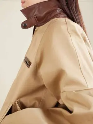 Sacai Pleated Leather-trimmed Cotton-twill Jacket
