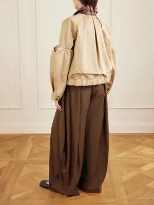 Sacai Pleated Leather-trimmed Cotton-twill Jacket - Neutrals