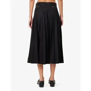 Sacai Pleated Belted Cotton-blend Midi Skirt - Black