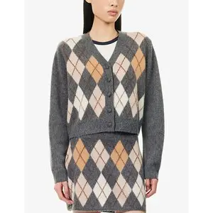 FRAME Brushed-knit Argyle Wool-blend Cardigan