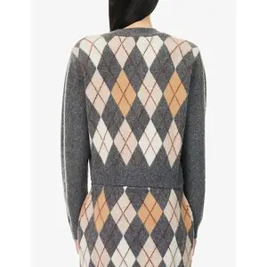 FRAME Brushed-knit Argyle Wool-blend Cardigan
