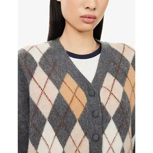 FRAME Brushed-knit Argyle Wool-blend Cardigan