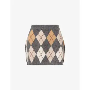 FRAME Argyle Knit Wool-blend Mini Skirt - Grey Multi