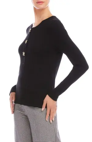 Karen Kane Rib Knit Half Placket Top