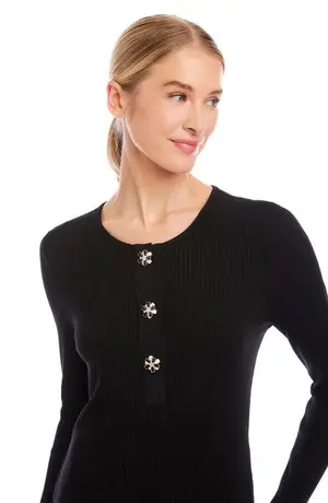 Karen Kane Rib Knit Half Placket Top