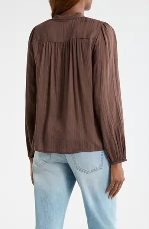 Lucky Brand Shine Button-front Top - Chocolate Brown