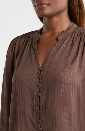 Lucky Brand Shine Button-front Top - Chocolate Brown