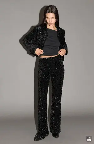 Mango Sequin Flare Jeans - Black
