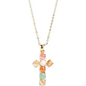 KIARA BY KI-ELE Philomena Rainbow Stone Cross Pendant Necklace - Gold