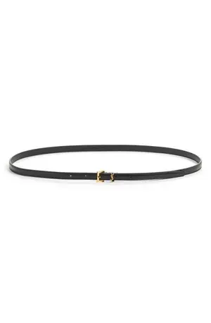 Saint Laurent Monogram Keeper Leather Skinny Belt - Nero
