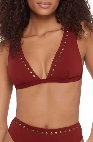 Steve Madden Studded Triangle Bikini Top - Sangria