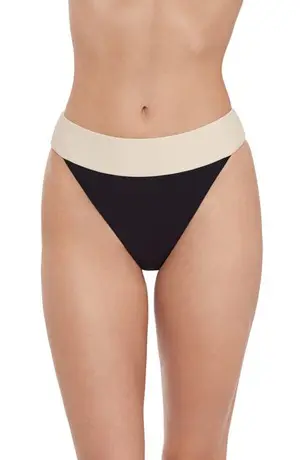 Steve Madden Banded High-leg Bikini Bottoms - Black/ivory