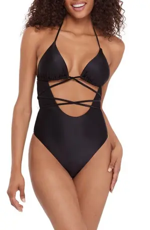 Steve Madden Strappy Cutout One-piece Swimsuit - Raven Black