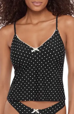 Steve Madden Polka Dot Lace-up Tankini Top - Raven Black