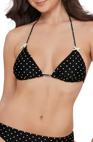 Steve Madden Polka Dot Triangle Bikini Top - Raven Black