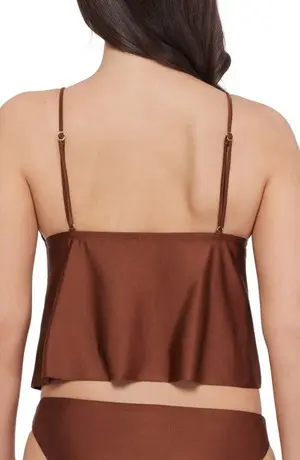 Steve Madden Tie Front Crop Tankini Top - Oak Brown