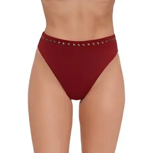 Steve Madden Studded High-Cut Bikini Bottom Sangria
