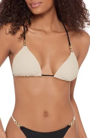 Steve Madden Chain Detail Triangle Bikini Top - Ivory/black