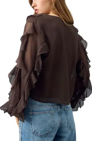 Mango Ruffle Front Button Crop Top