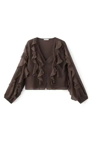 Mango Ruffle Front Button Crop Top